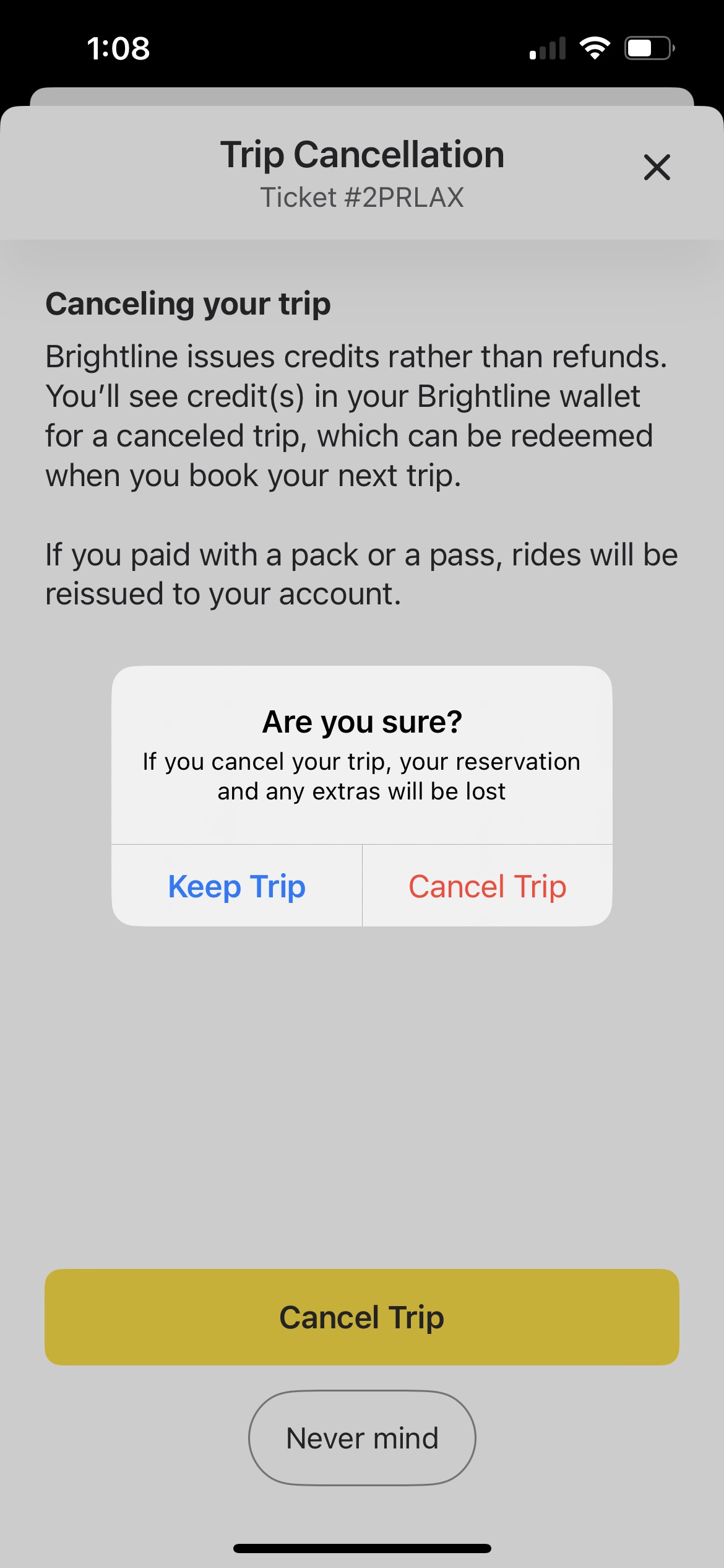 Canceling a reservation. – Brightline Help Center